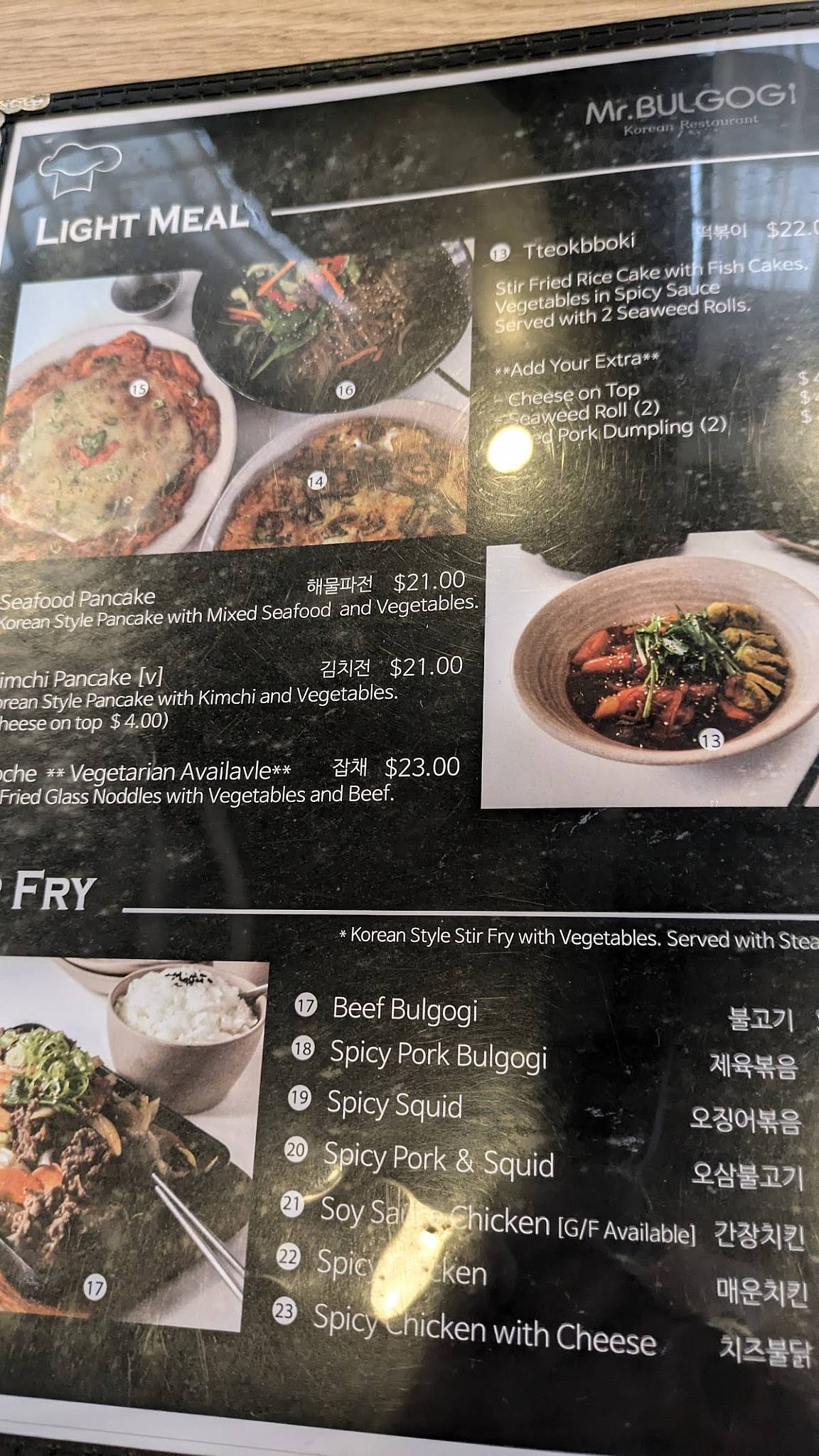 Menu at Mr Bulgogi Korean Restaurant Adelaide CBD, Adelaide