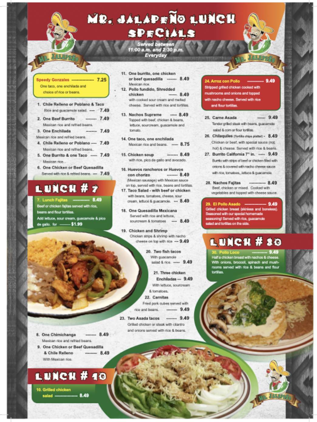 Menu at Mr. Jalapeño Easley restaurant, Easley