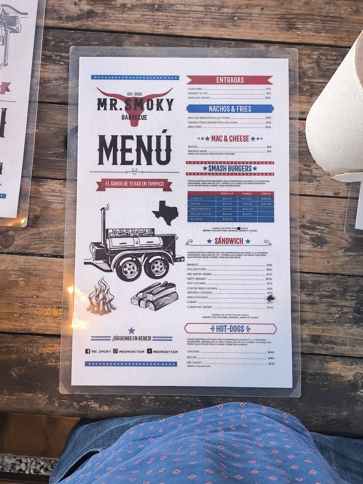 Carta del restaurante Mr. Smoky, Tampico