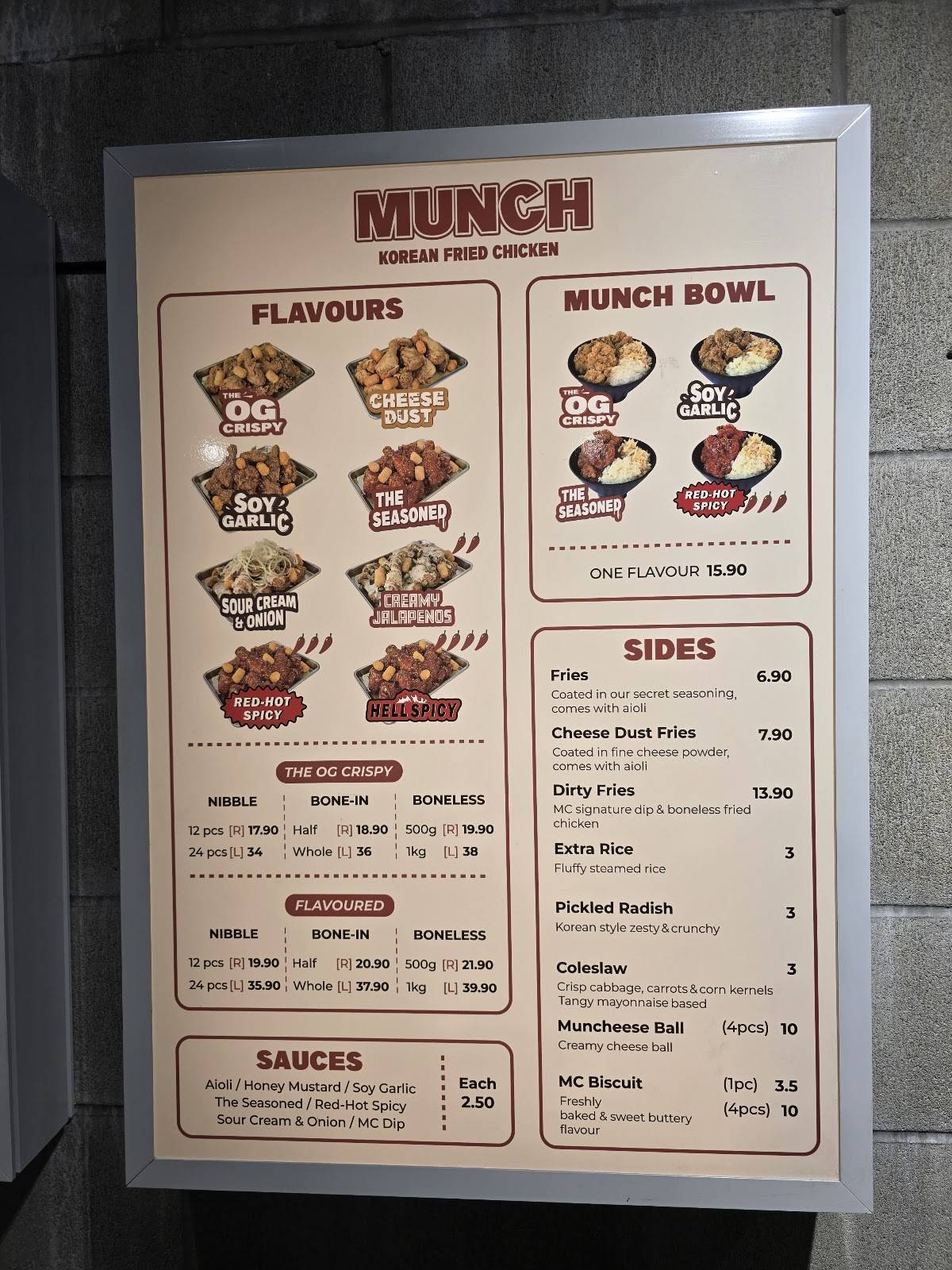 Menu at Munch Korean Fried Chicken restaurant, Auckland
