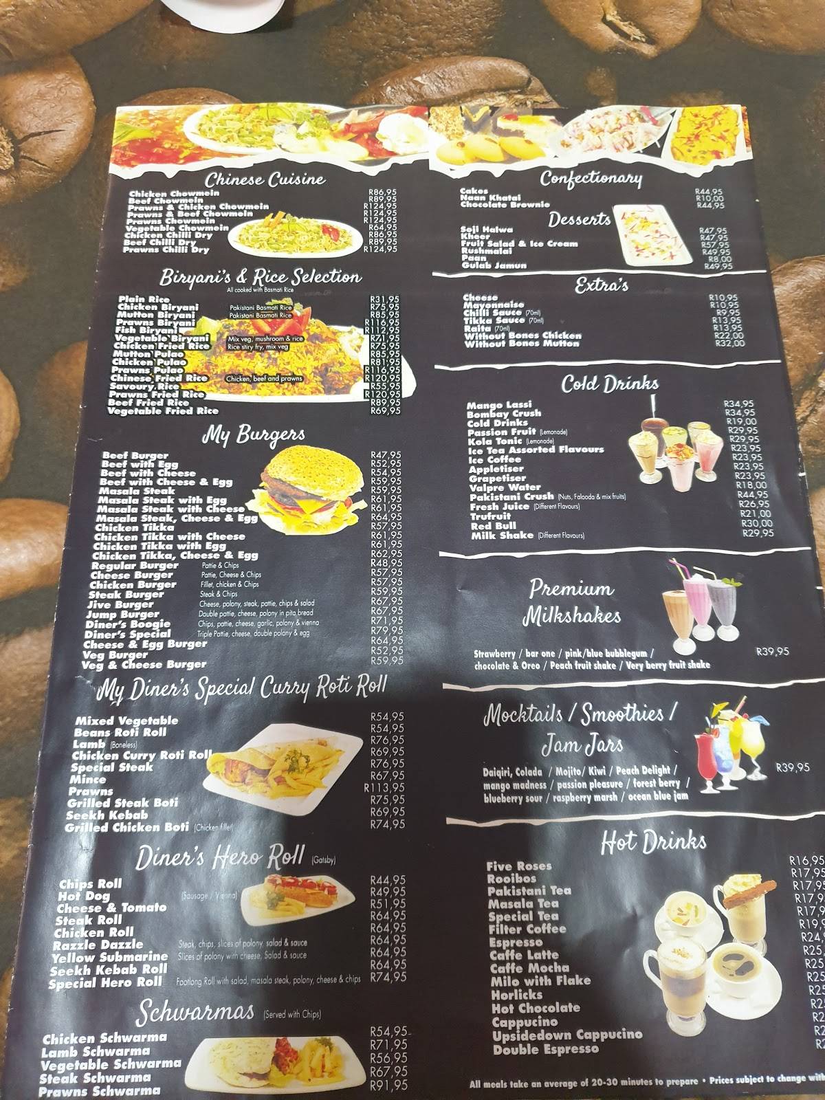 Menu at My Diners Pavilion Mall restaurant, Durban, Shop CL 05