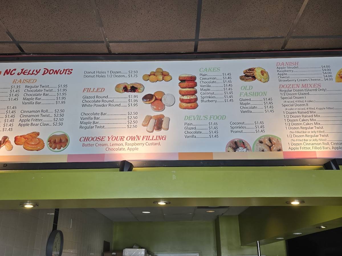 Menu at NC Jelly Donuts, Mebane