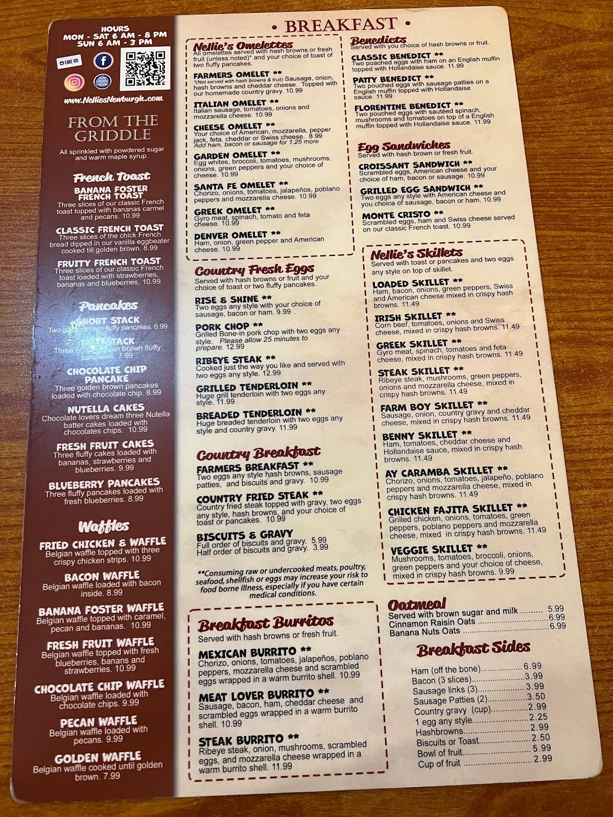 Menu at Nellie's Restaurant, Newburgh