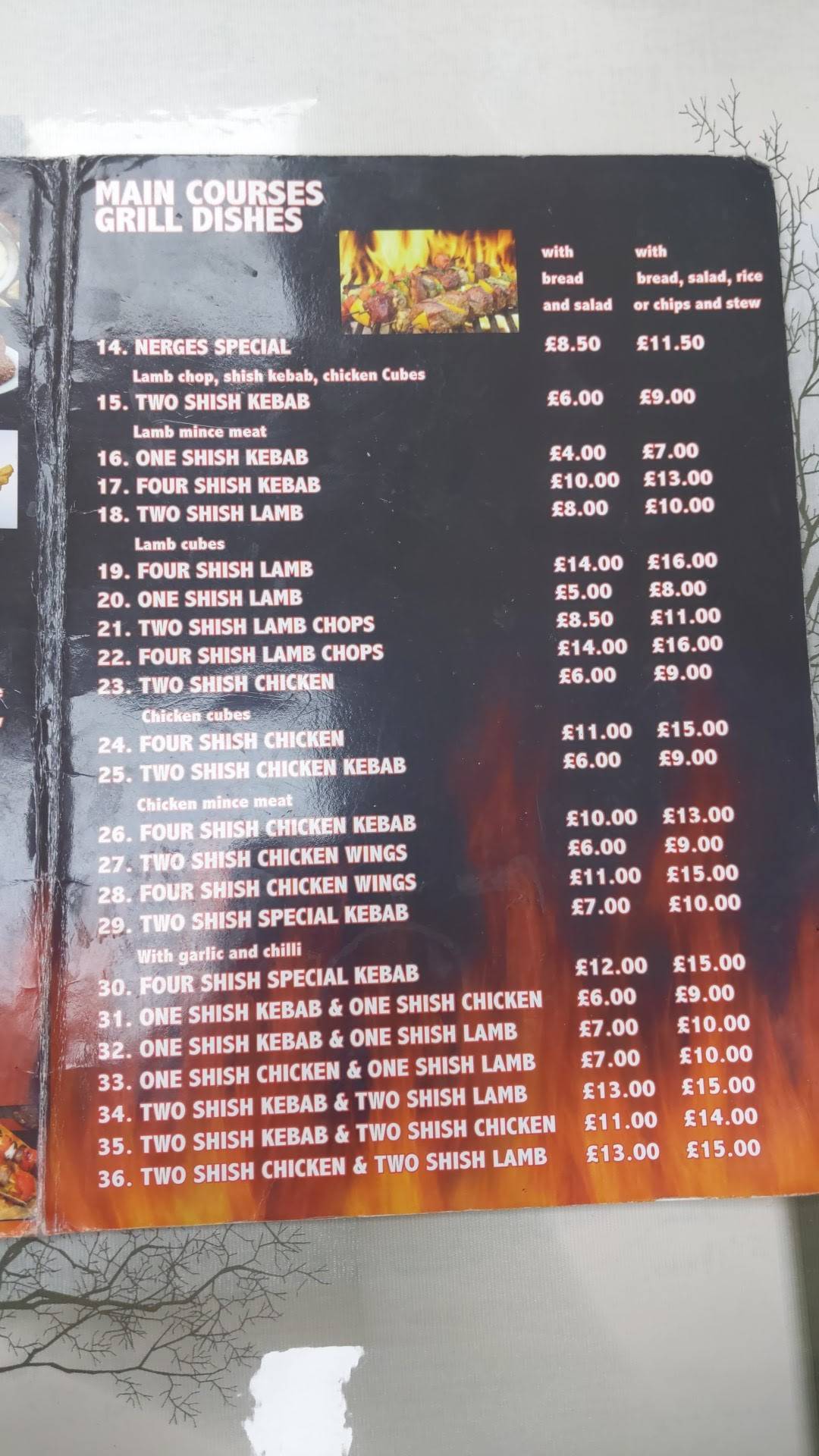Menu at Nergiz restaurant, Sheffield