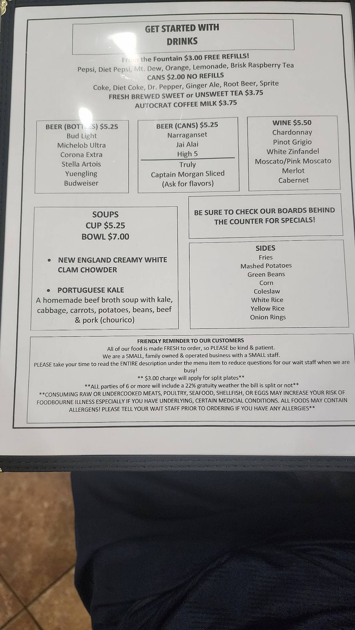 Menu at New England Roadside Grill restaurant, Port Charlotte