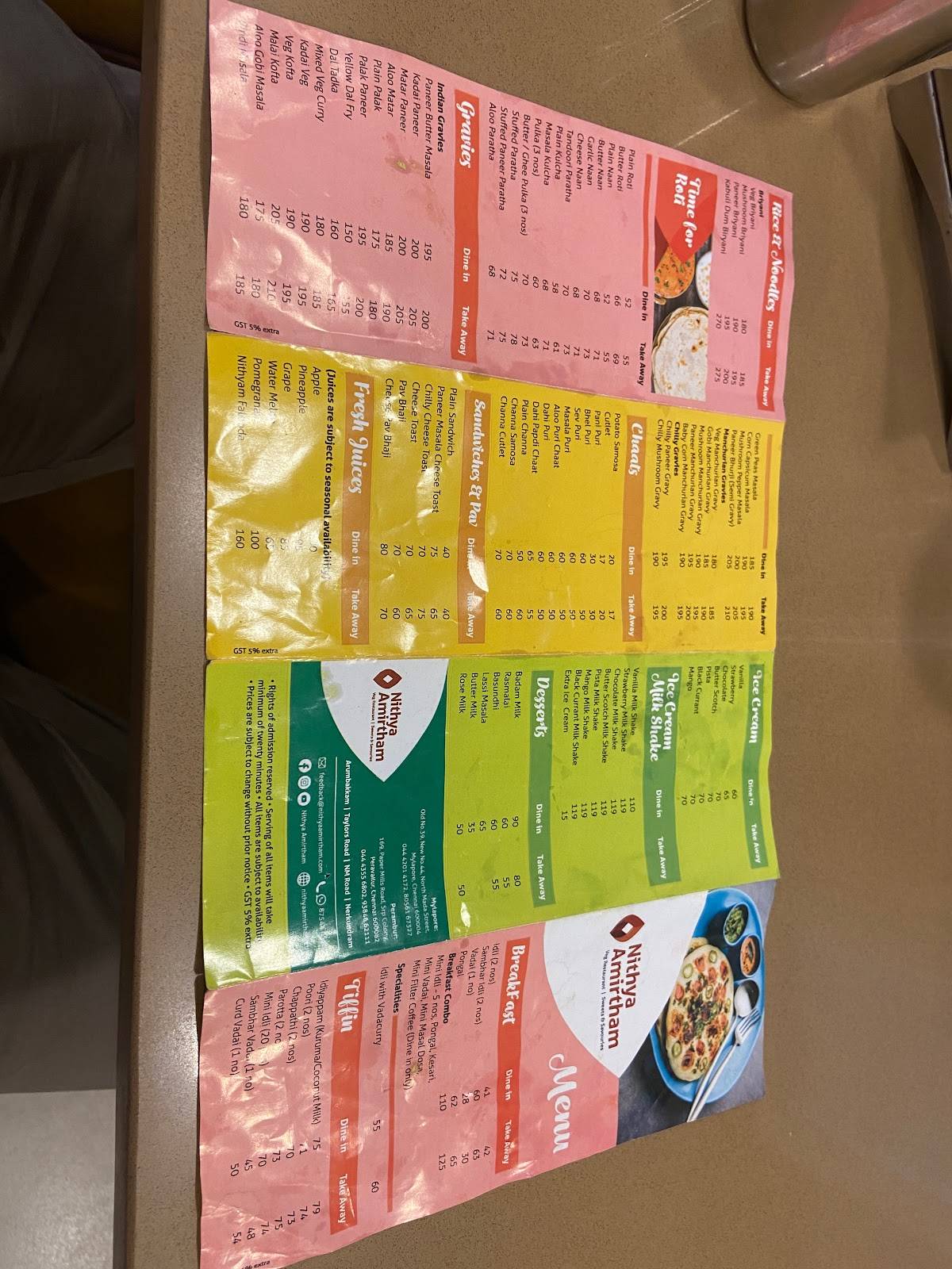 Menu at Nithya Amirtham - Perambur, Chennai, 4