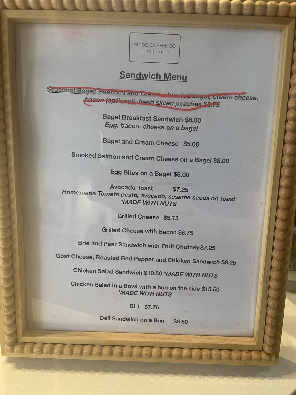 Menu at No Go Coffee Co., Ottawa, Osgoode Main St