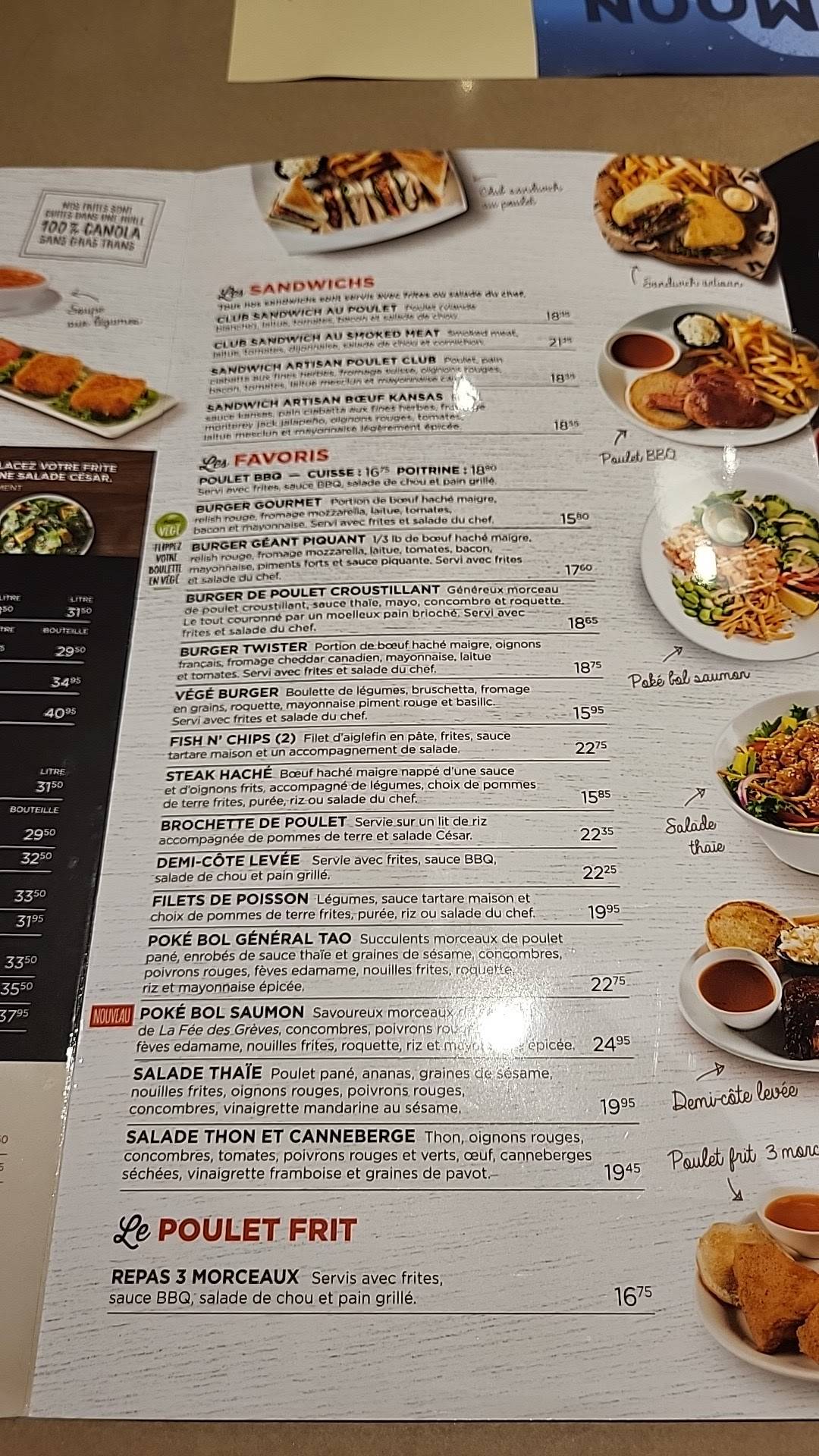 Menu au Restaurant Normandin Drummondville, Drummondville