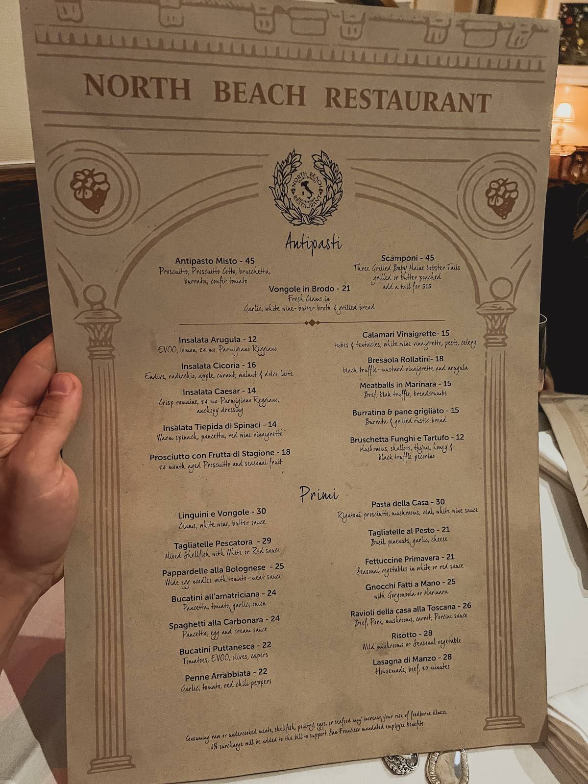 Menu at North Beach Restaurant, San Francisco, Stockton St