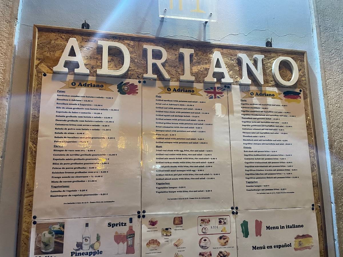 Menu at O Adriano restaurant, Lisbon