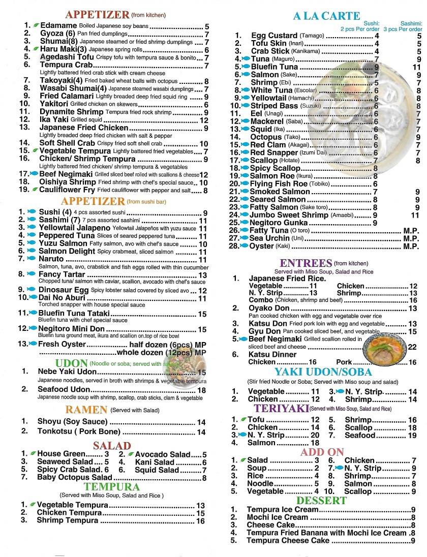 Menu at Oishiya hibachi & sushi restaurant, Murfreesboro