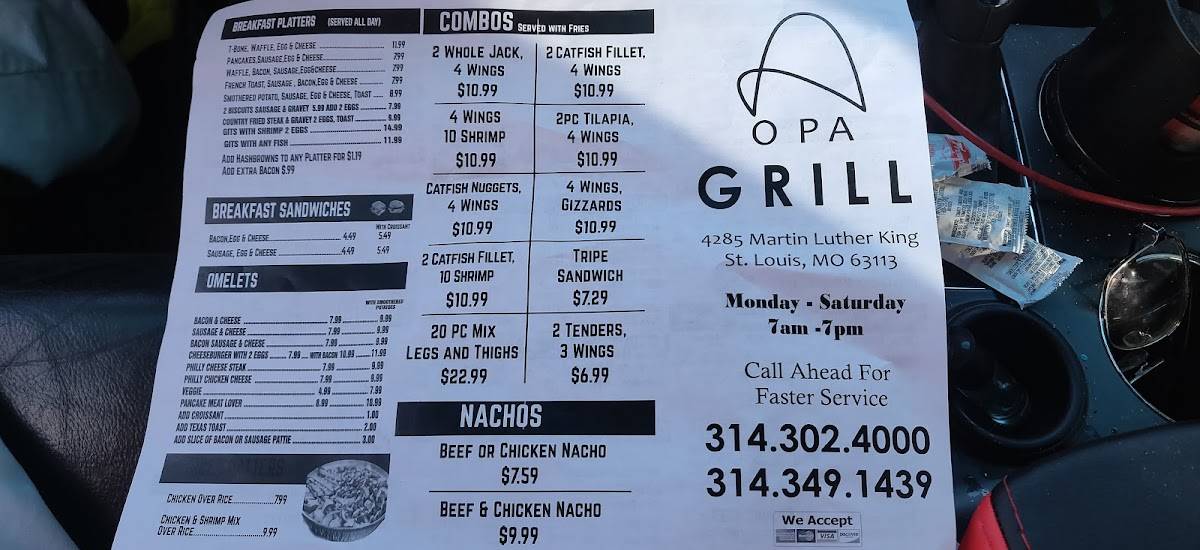 Menu at Opa Grill restaurant, St. Louis