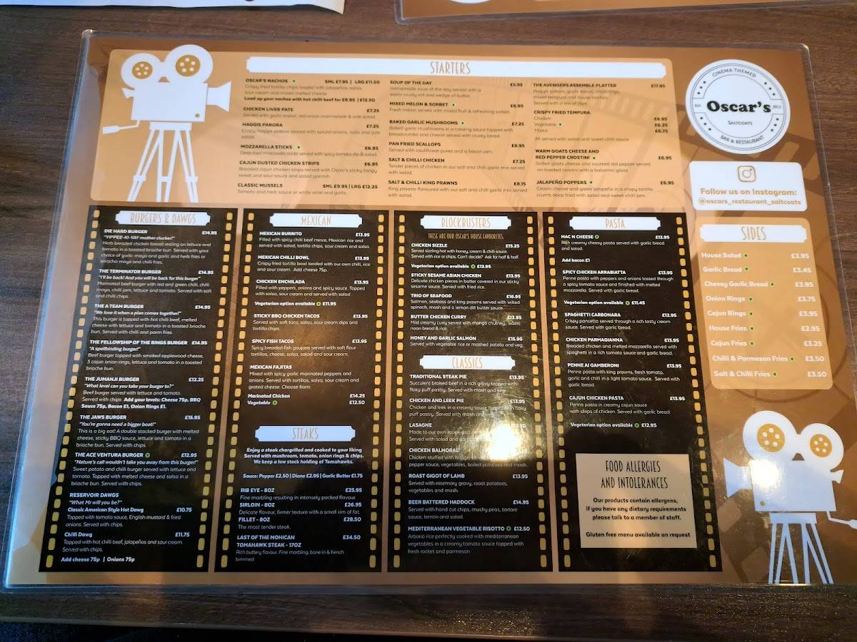 Menu at Oscar's Cafe Bar Restaurant, Saltcoats