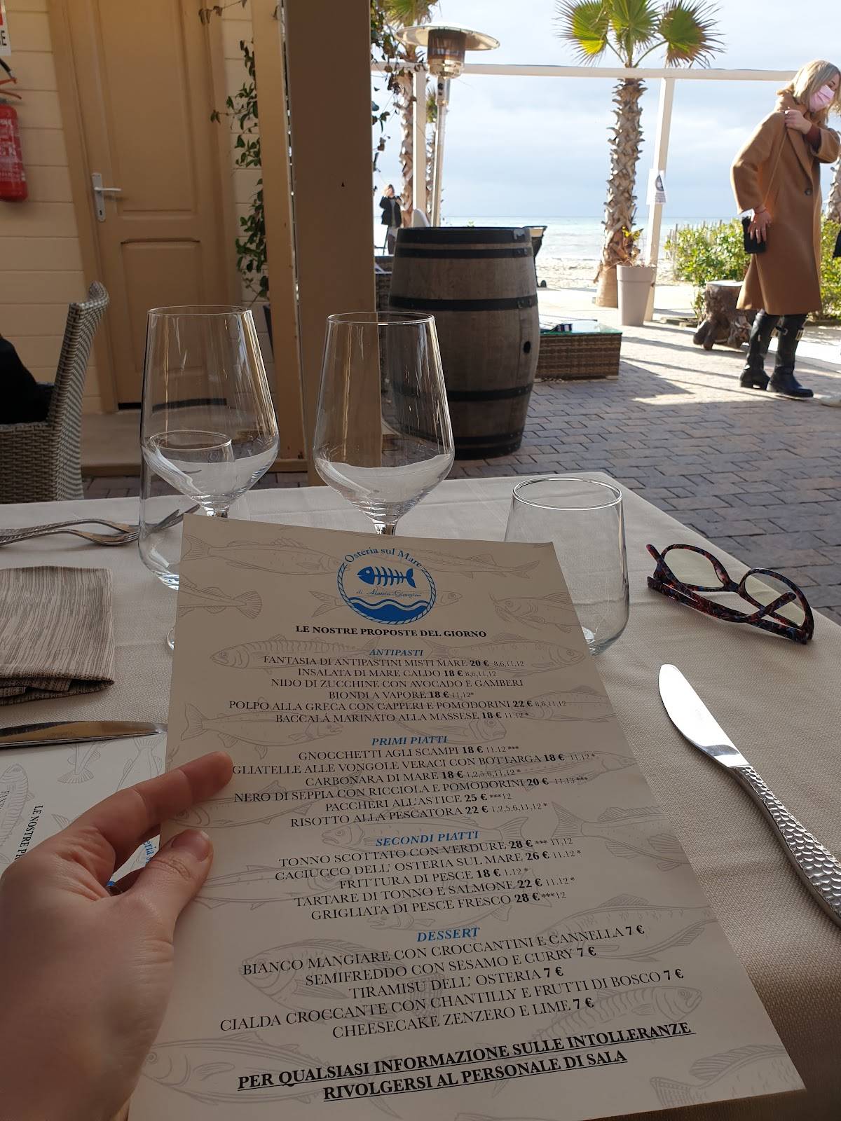 Menu at Osteria Sul Mare restaurant, Marina di Massa