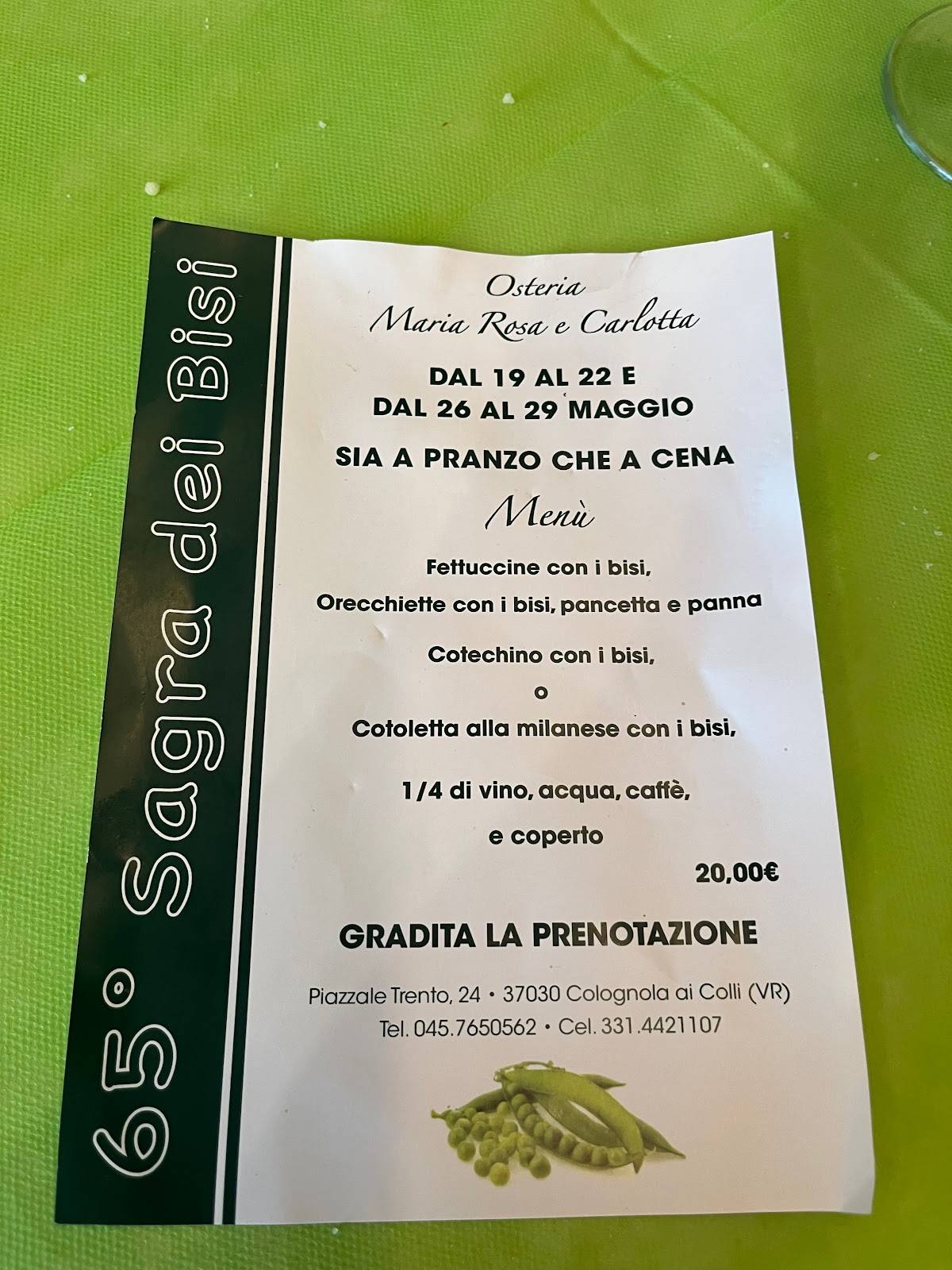 Menu da Osteria da Maria Rosa ristorante, Colognola Ai Colli