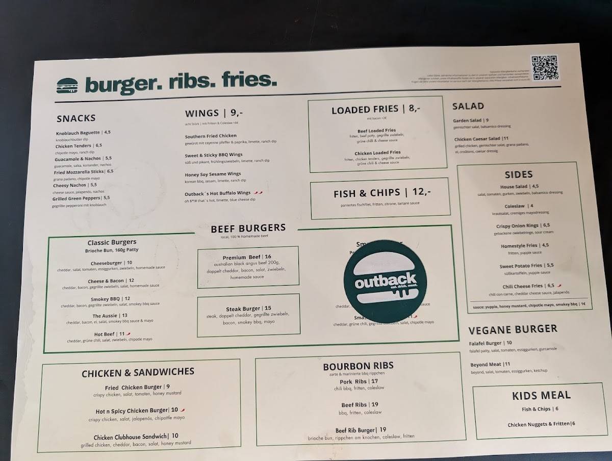 Speisekarte von Outback eat. drink. meet. restaurant, Heppenheim ...