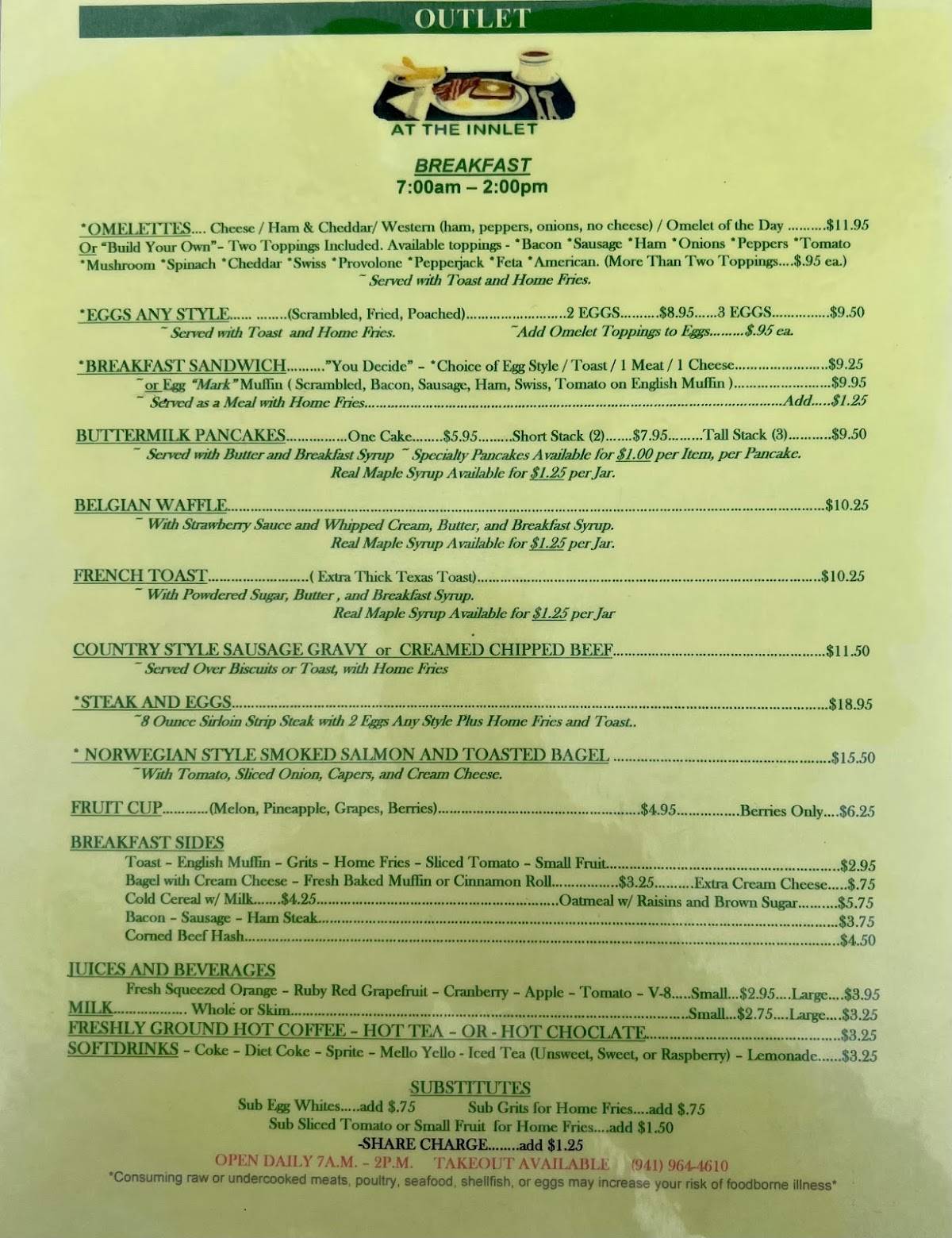 Menu at Outlet Restaurant, Boca Grande