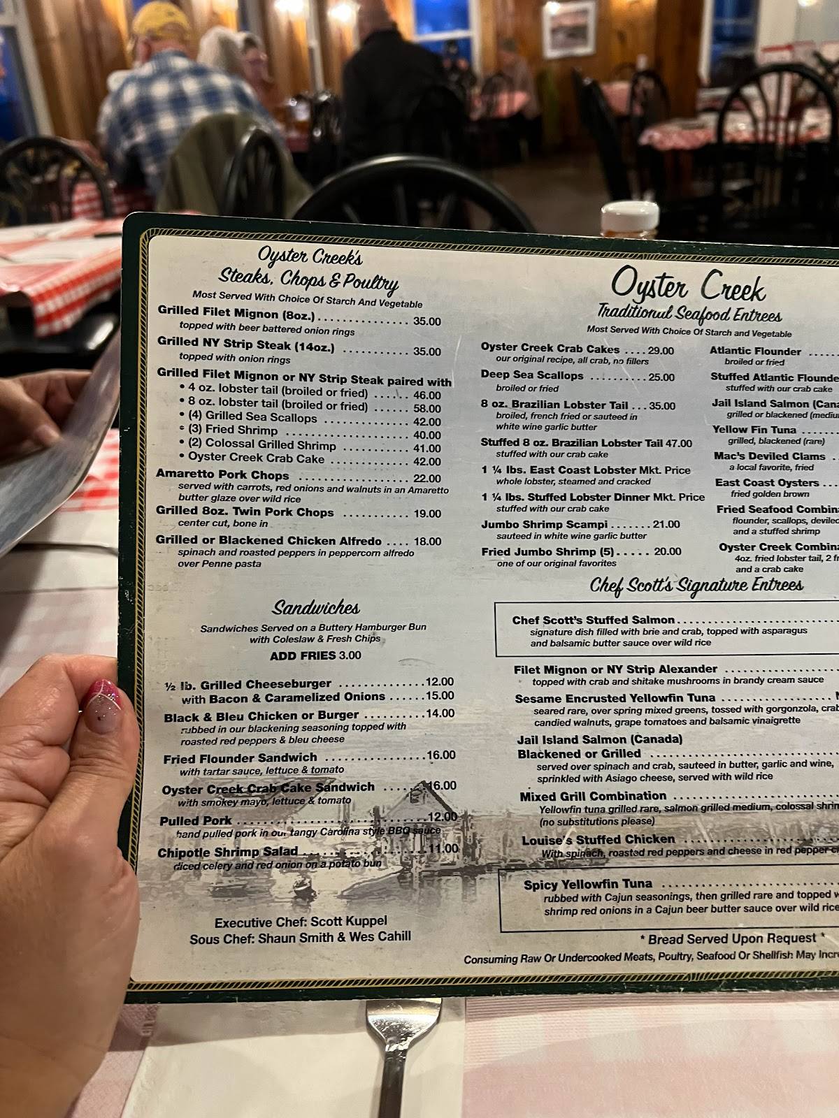 Menu at Oyster Creek Restaurant And Boat Bar, Galloway