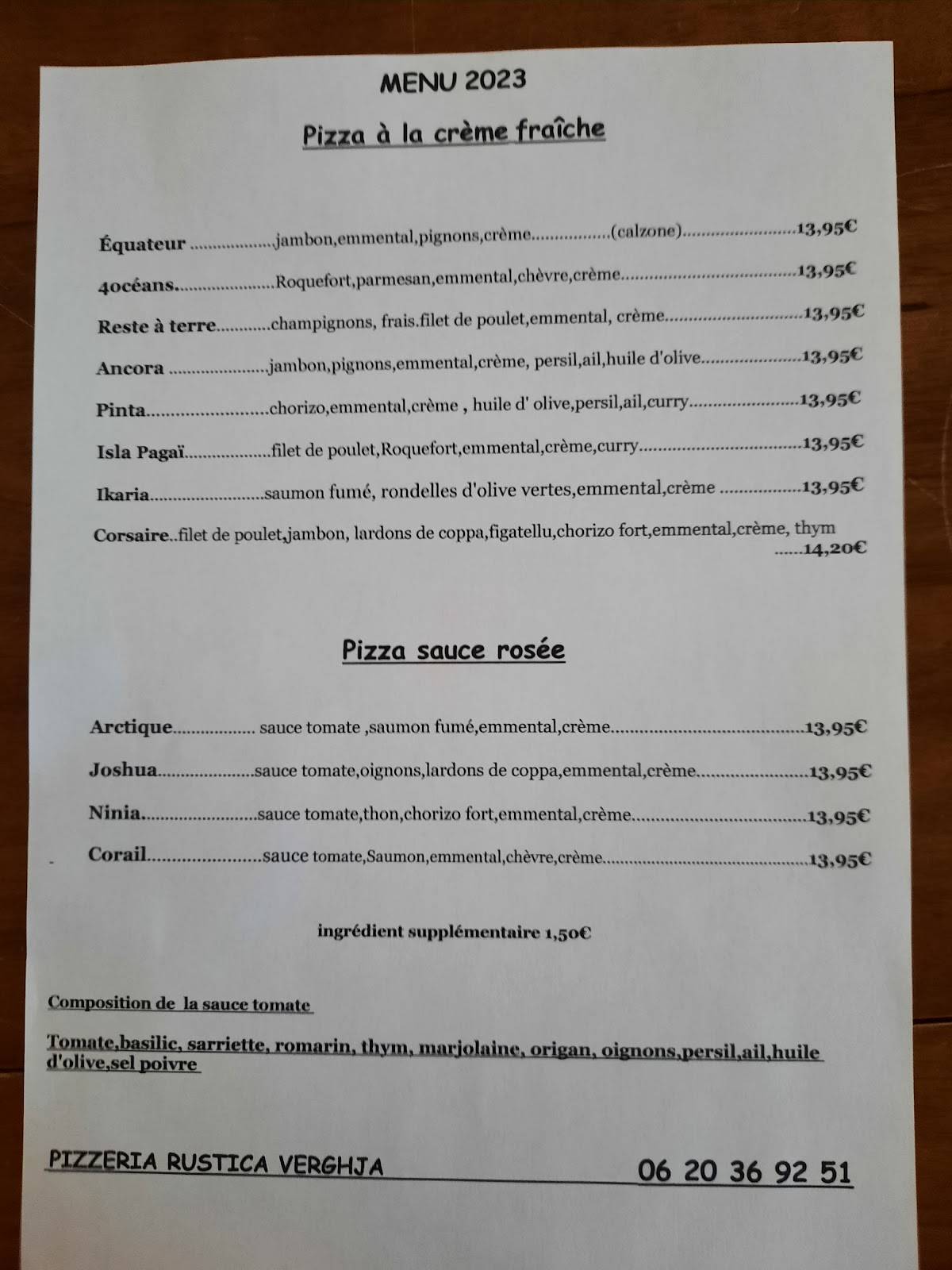 Carta de PIZZERIA RUSTICA VERGHJA, Coti-Chiavari