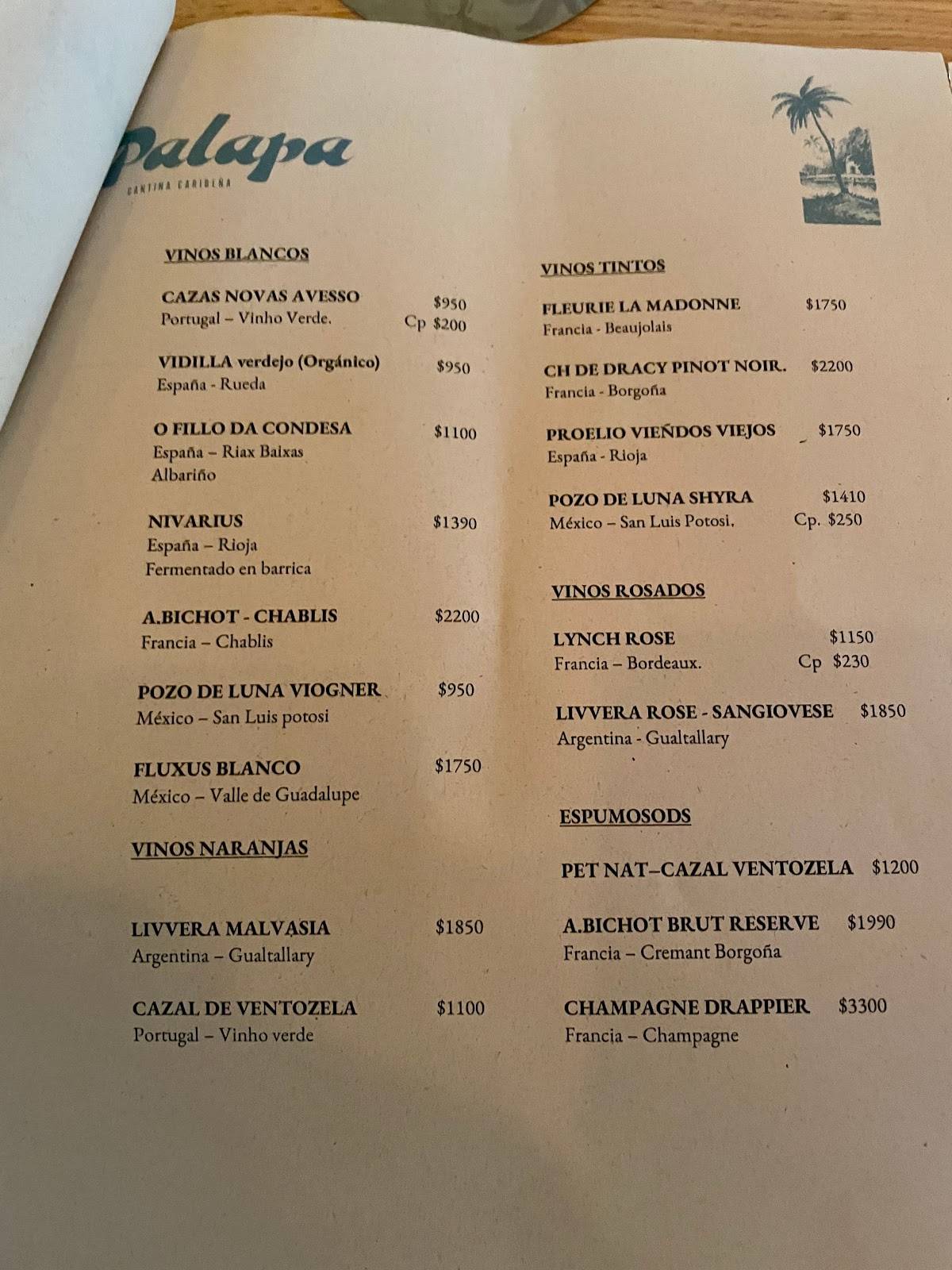 Carta del restaurante Palapa Cantina Caribeña, Ciudad del México