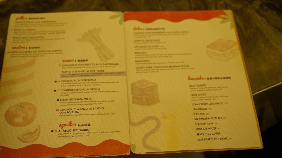Menu at Parmigiano restaurant, Pasay