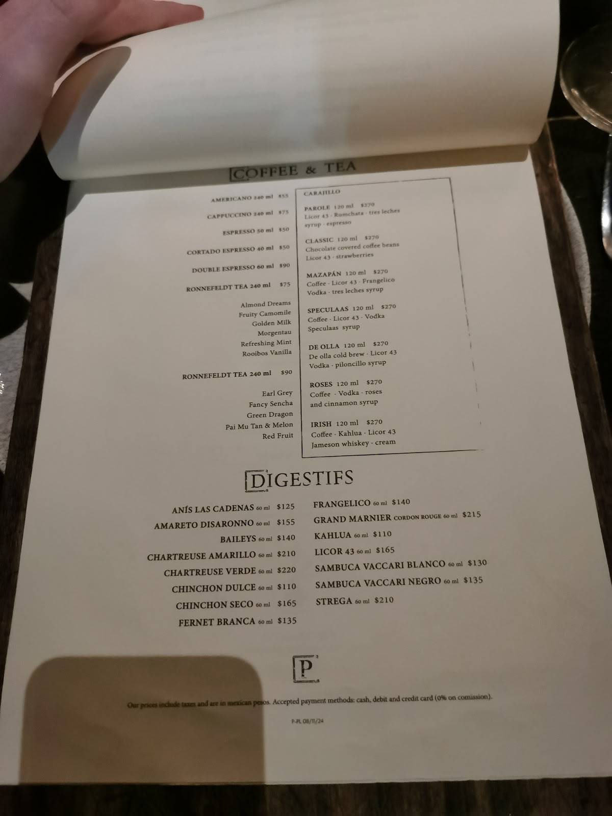 Carta de Parole Polanco | Restaurante Italiano, Ciudad López Mateos