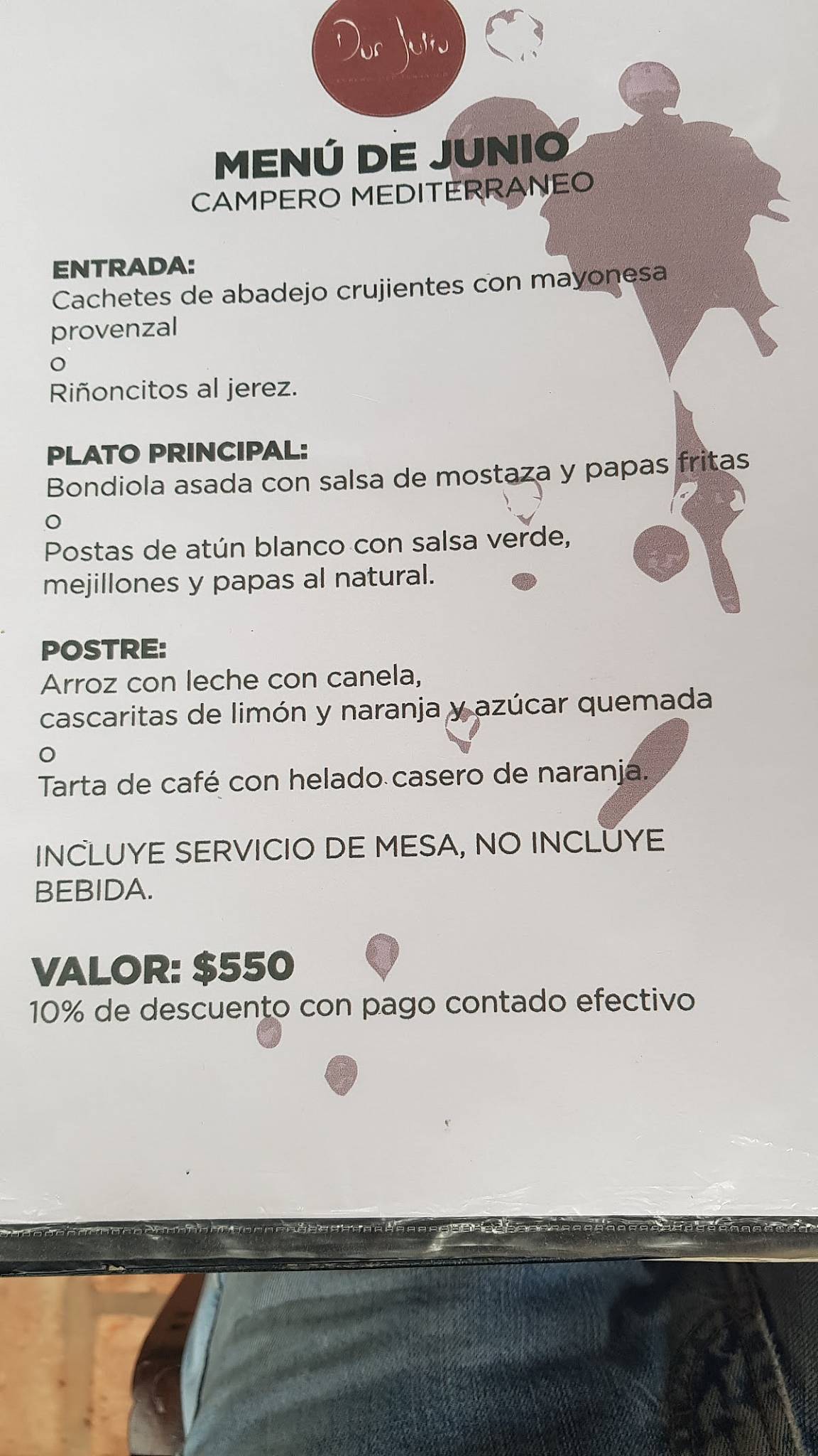 Carta de Restaurante Don Julio Navarro, Navarro