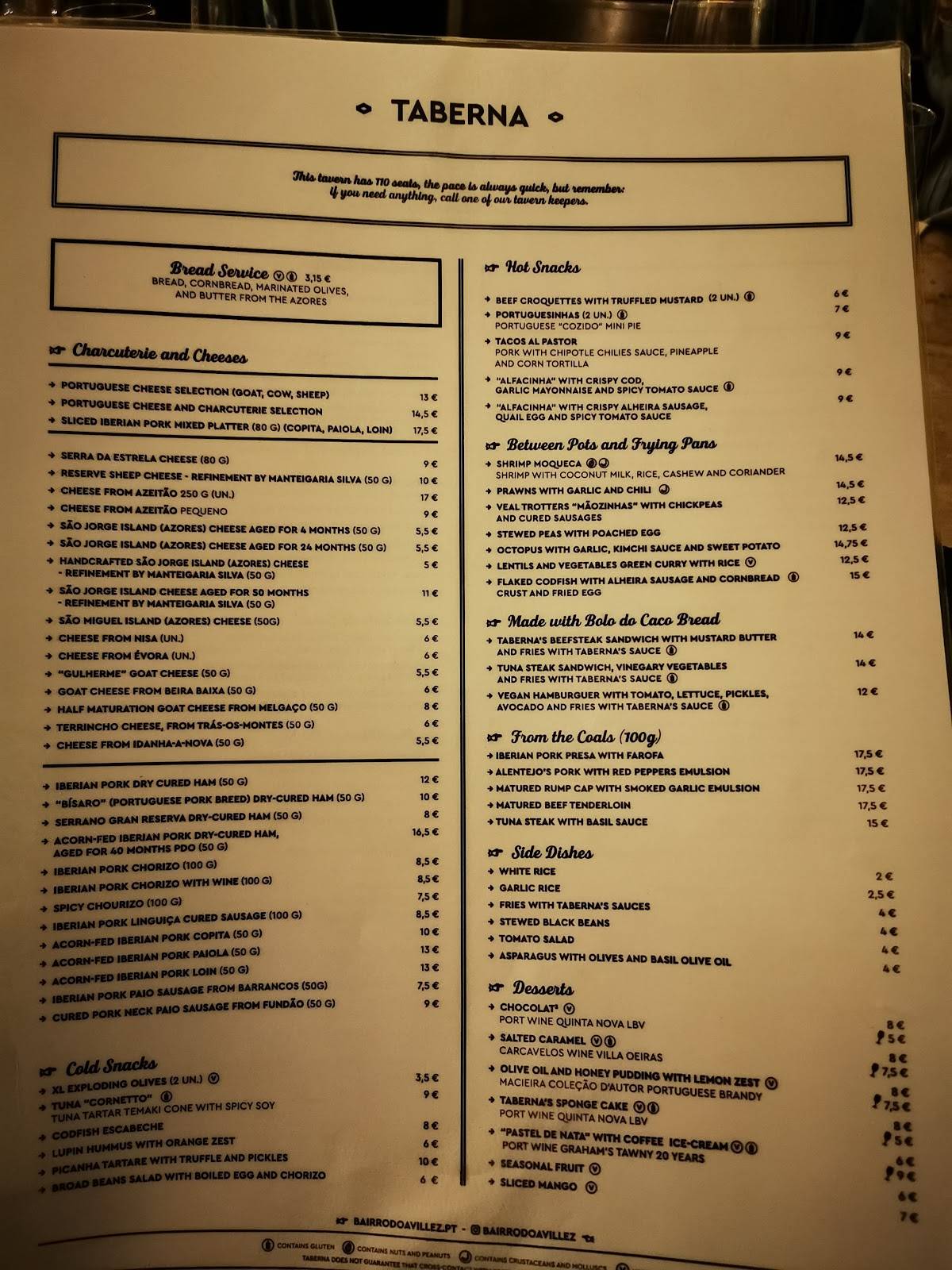 Menu at Pateo - Bairro do Avillez restaurant, Lisbon