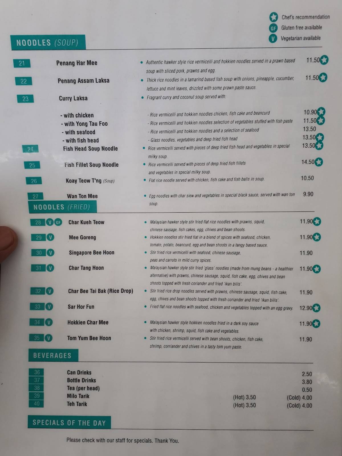 Menu at Penang Flavours restaurant, Templestowe