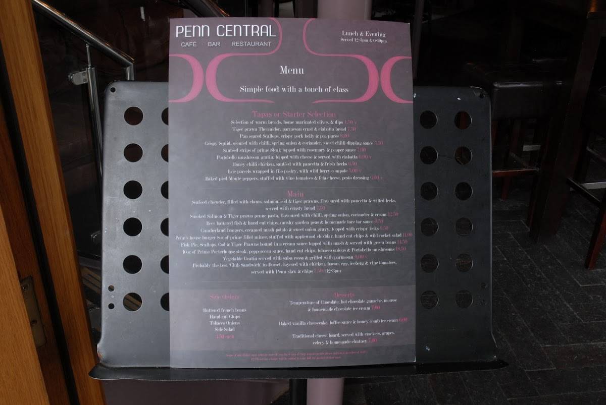 Menu at Penn Central pub & bar, Poole, Bank Chambers
