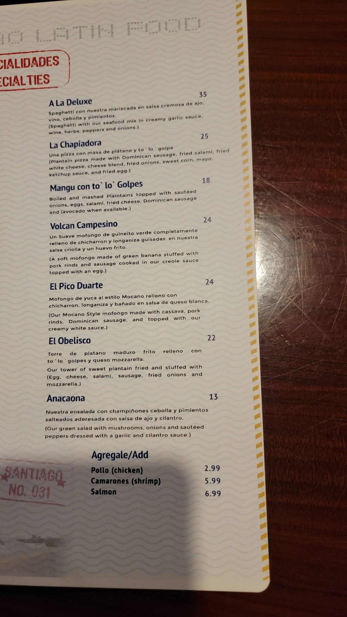Menu at Perico Ripiao Latin Food restaurant, Kissimmee