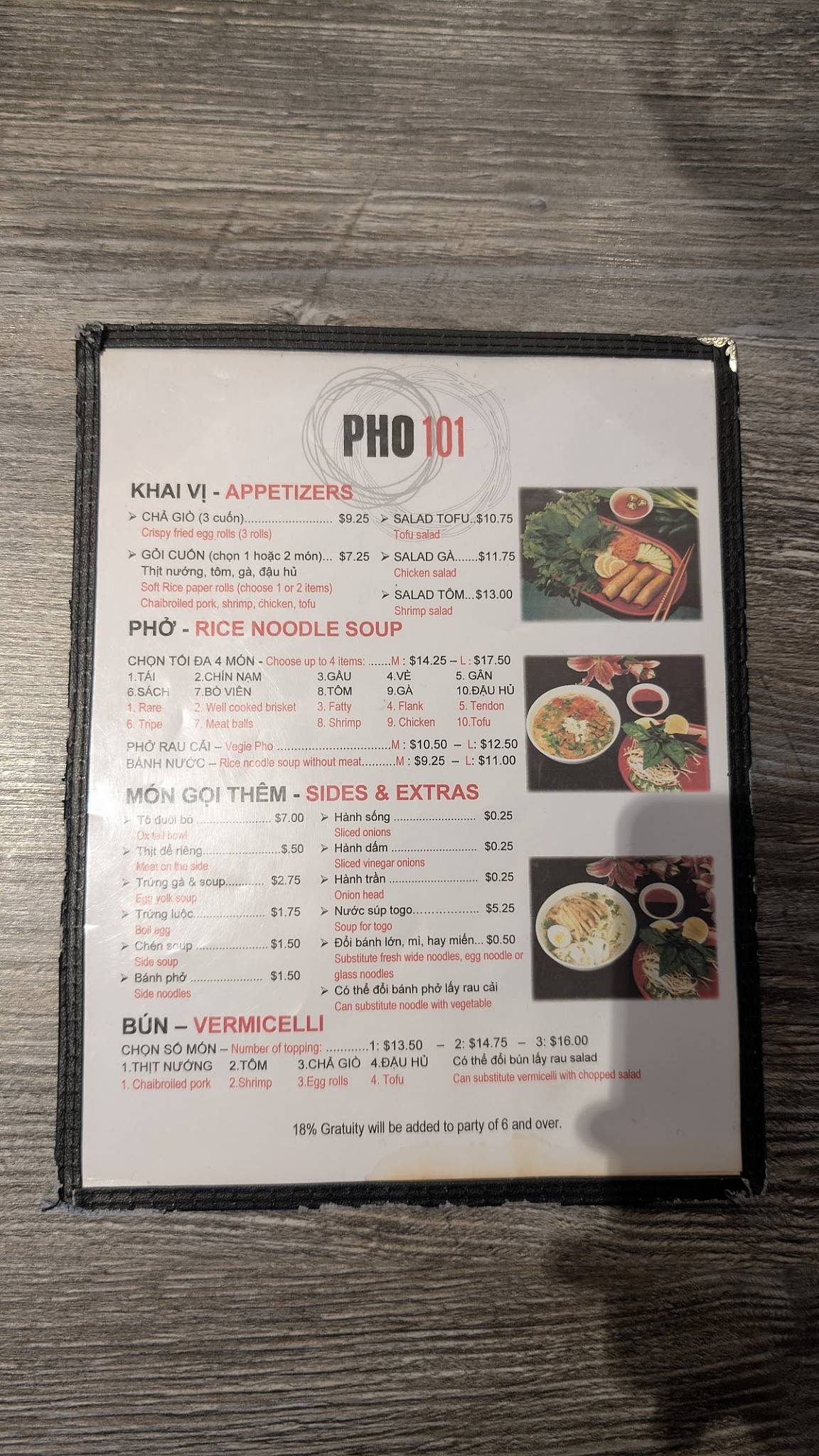 Menu at Pho 101 restaurant, Westminster, Edinger Ave