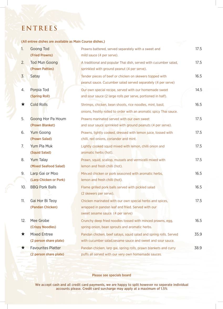 Menu at Phuket Thai Restaurant, Glenelg, 162 Jetty Rd