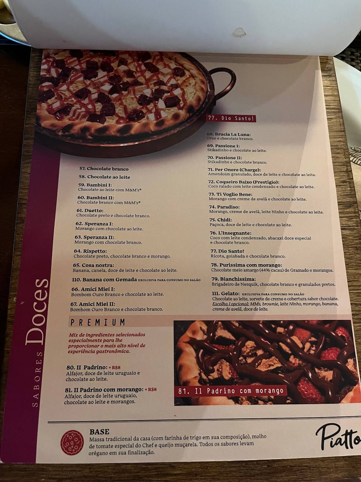 Menu em Piatto Pizza restaurante, Canoas