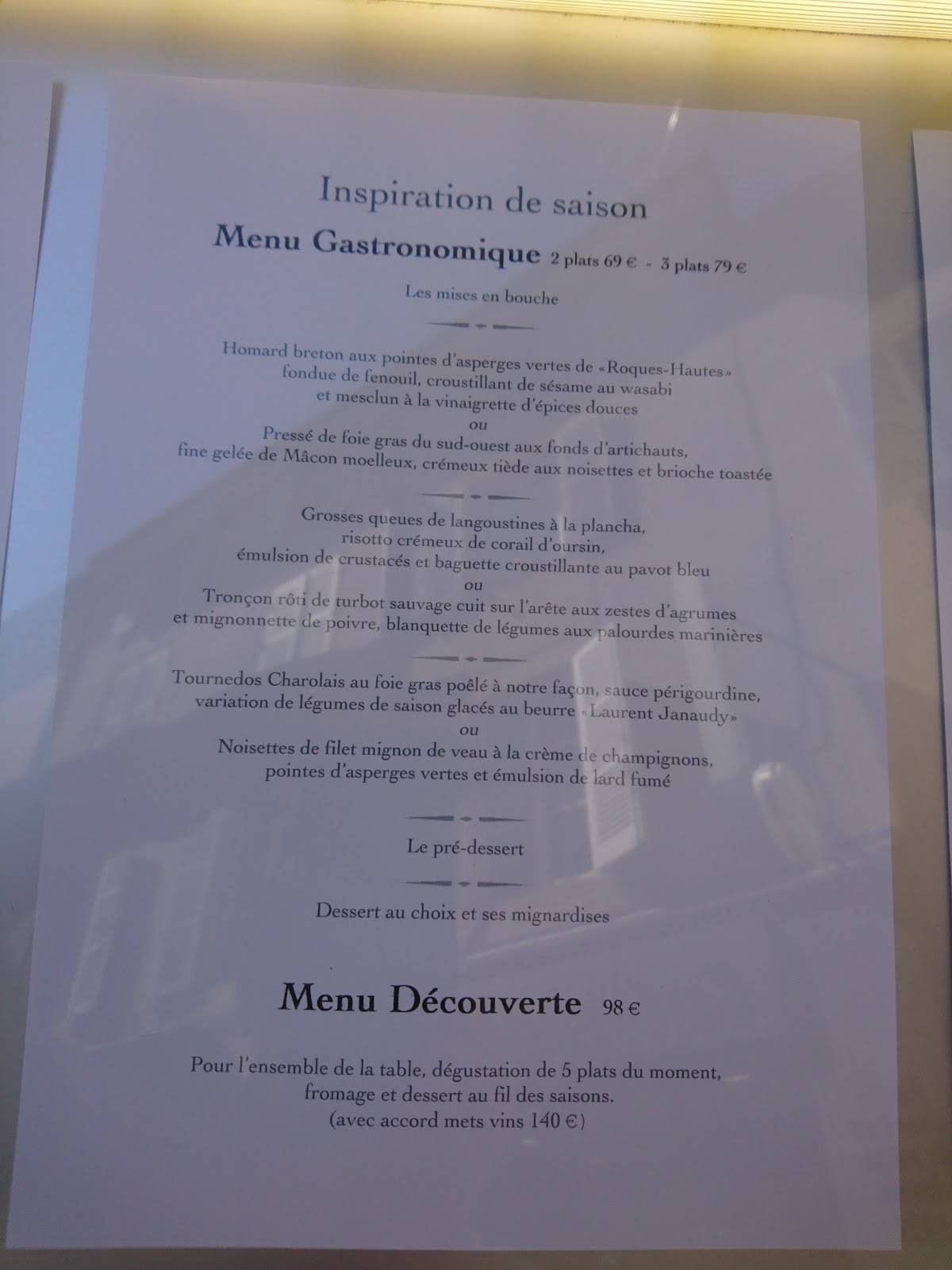 Menu au Restaurant Pierre, Mâcon