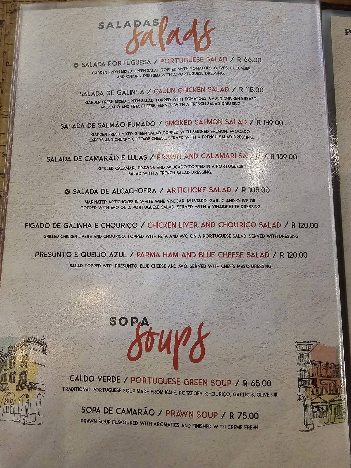 Menu at Pimenta Potchefstroom restaurant, Potchefstroom