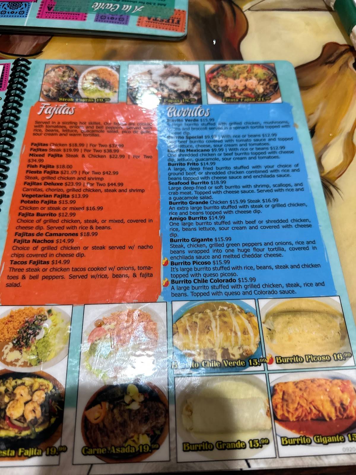 Menu at Pina Fiesta Mexican Grill restaurant, Louisville, Dixie Hwy