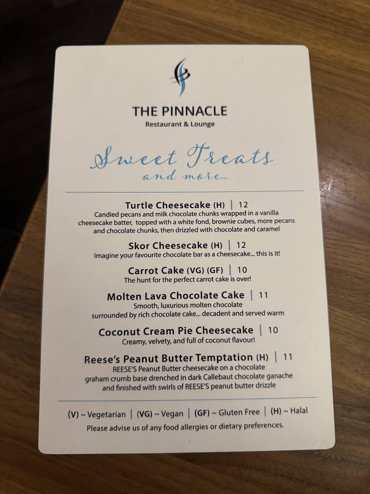 Menu at Pinnacle Restaurant and Lounge, St. John's