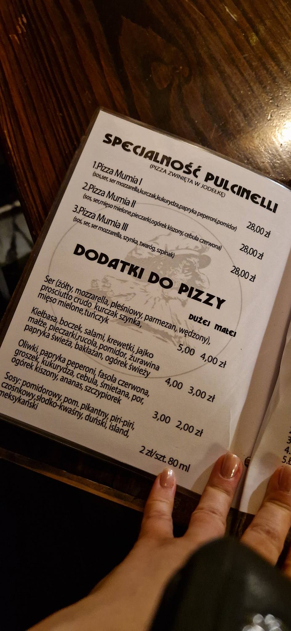 Menu at Piwnica Szydłowiecka - Pulcinella restaurant, Poland