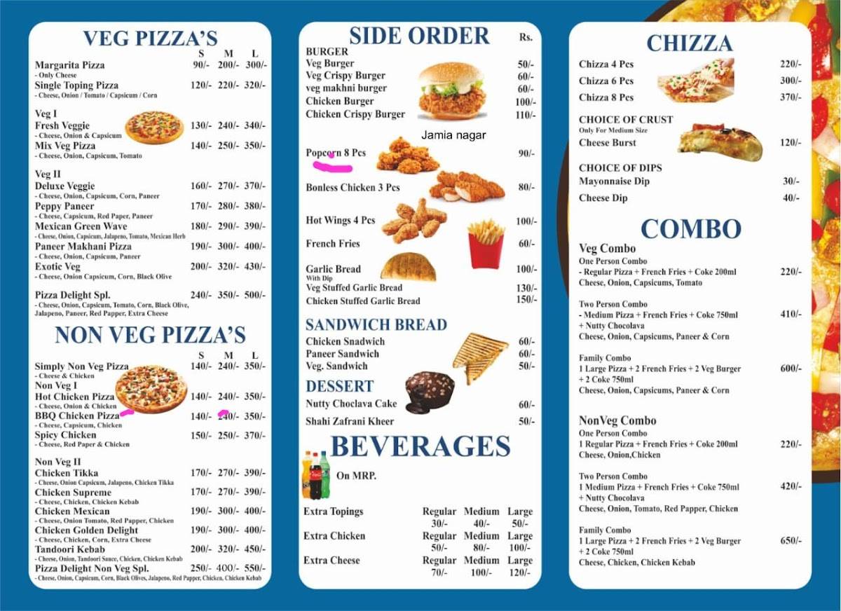 Menu at Pizza Delight, New Delhi, H73W+577