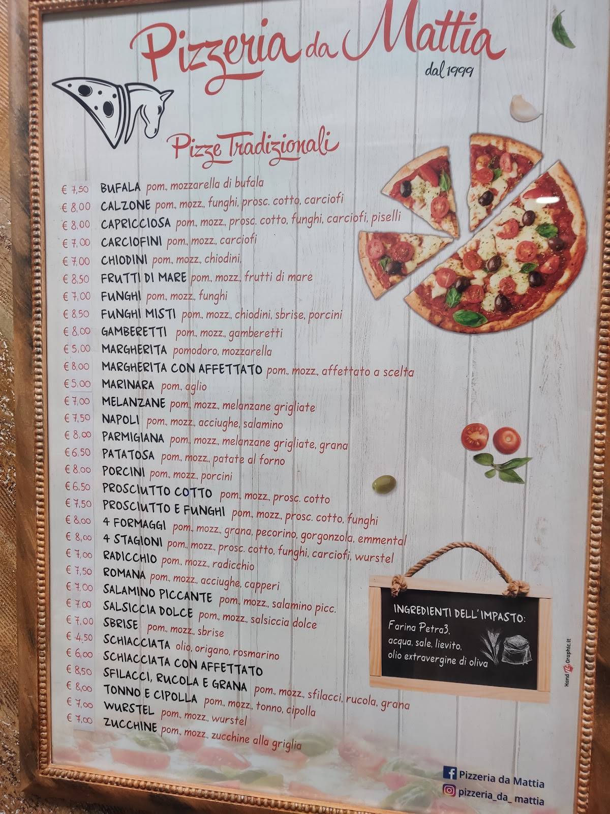 Carta de Pizzeria Da Mattia, Lendinara