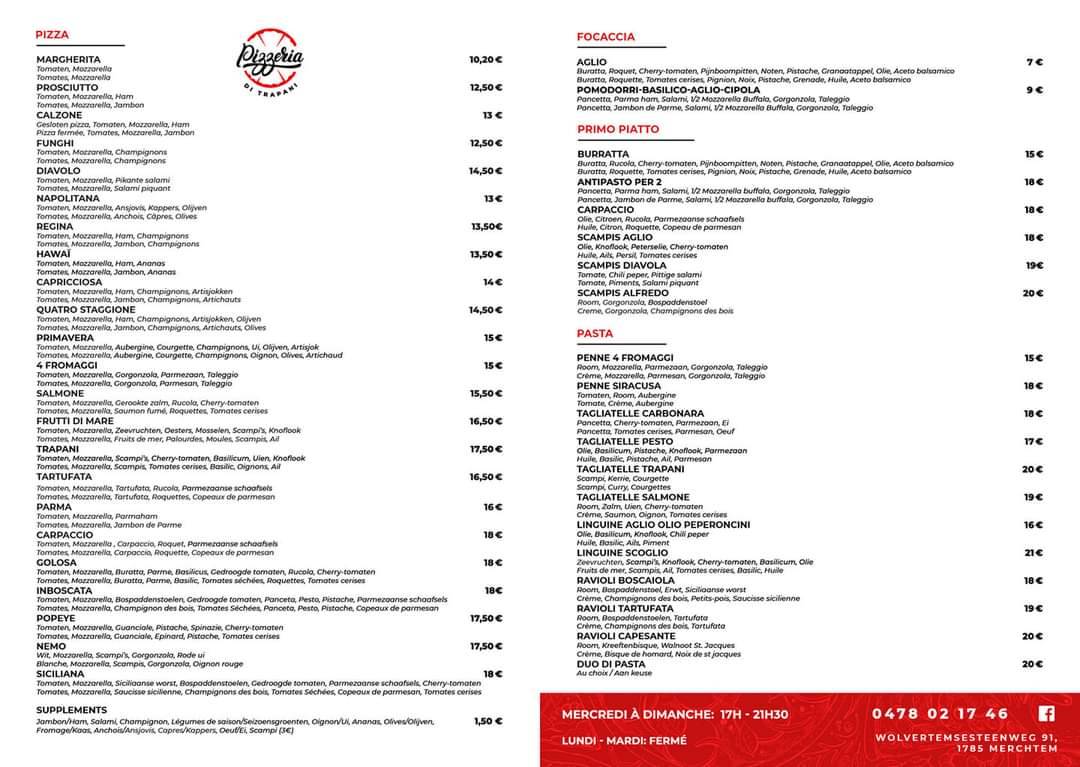 Menu at Pizzeria Di Trapani Merchtem, Merchtem