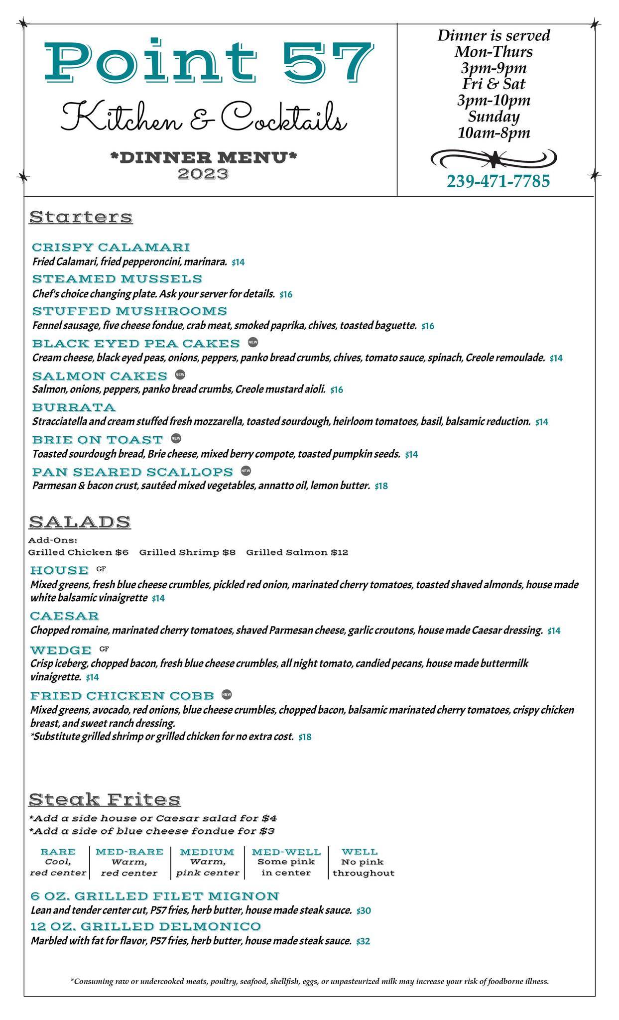 Menu at Point 57 Kitchen & Cocktails restaurant, Cape Coral