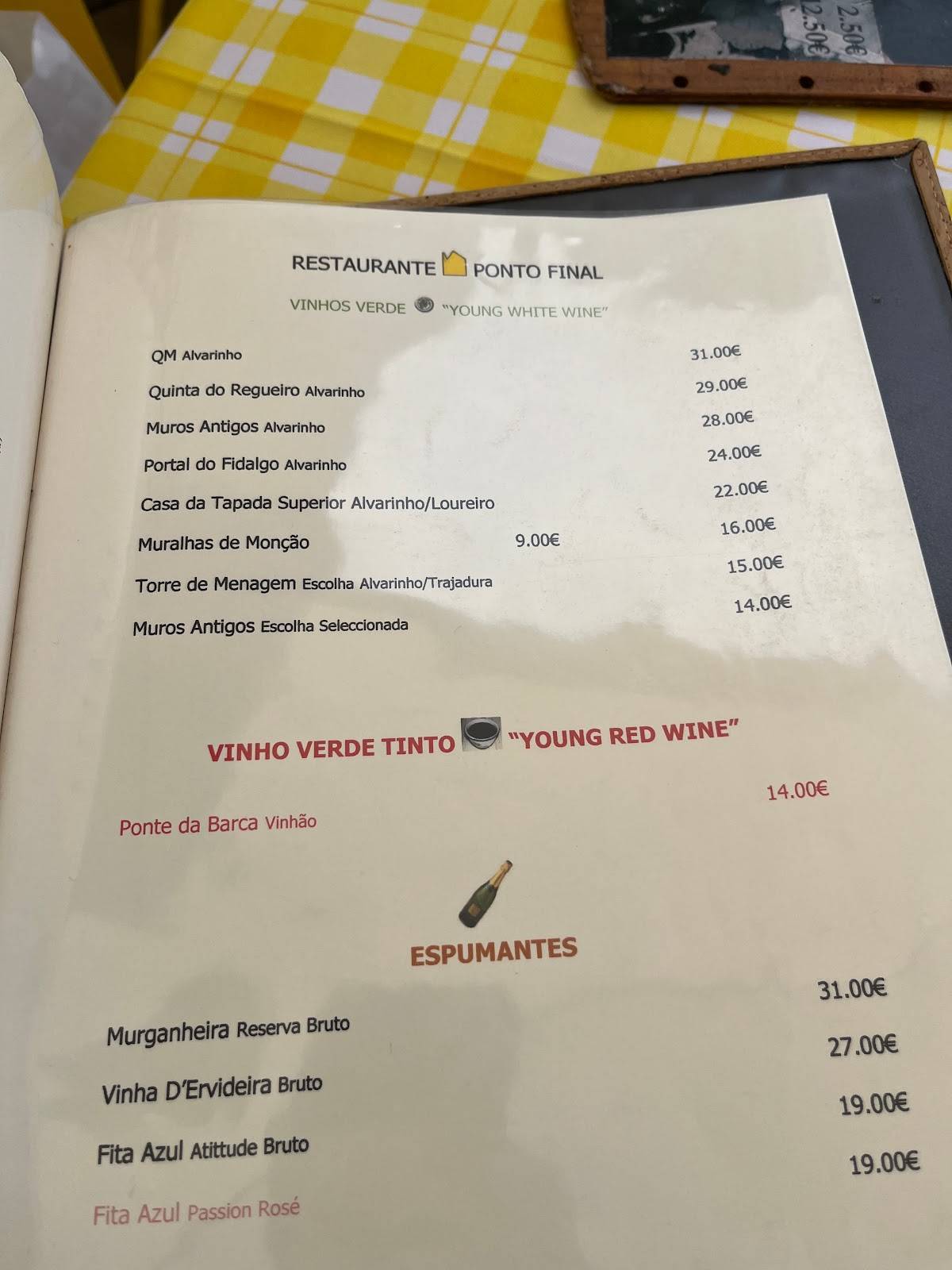 Menu at Restaurante Ponto Final, Almada