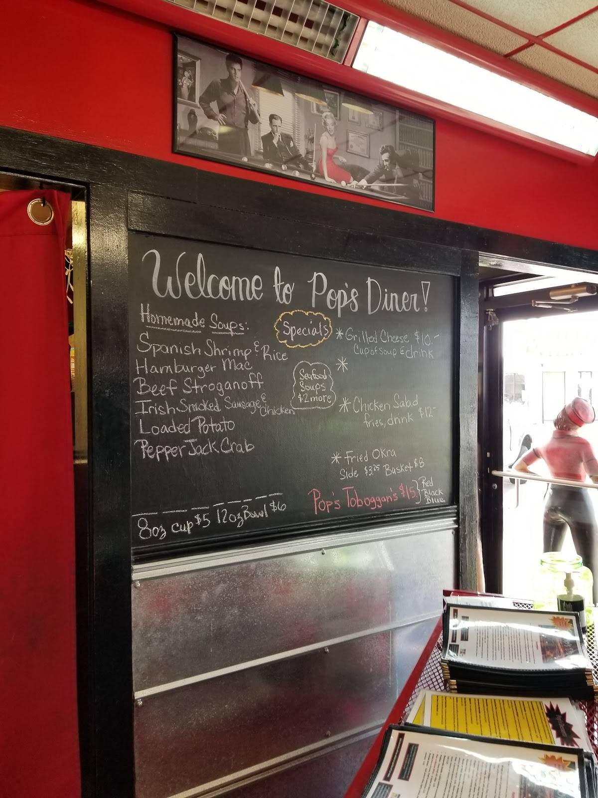 Menu at Pop's Diner restaurant, Carolina Beach