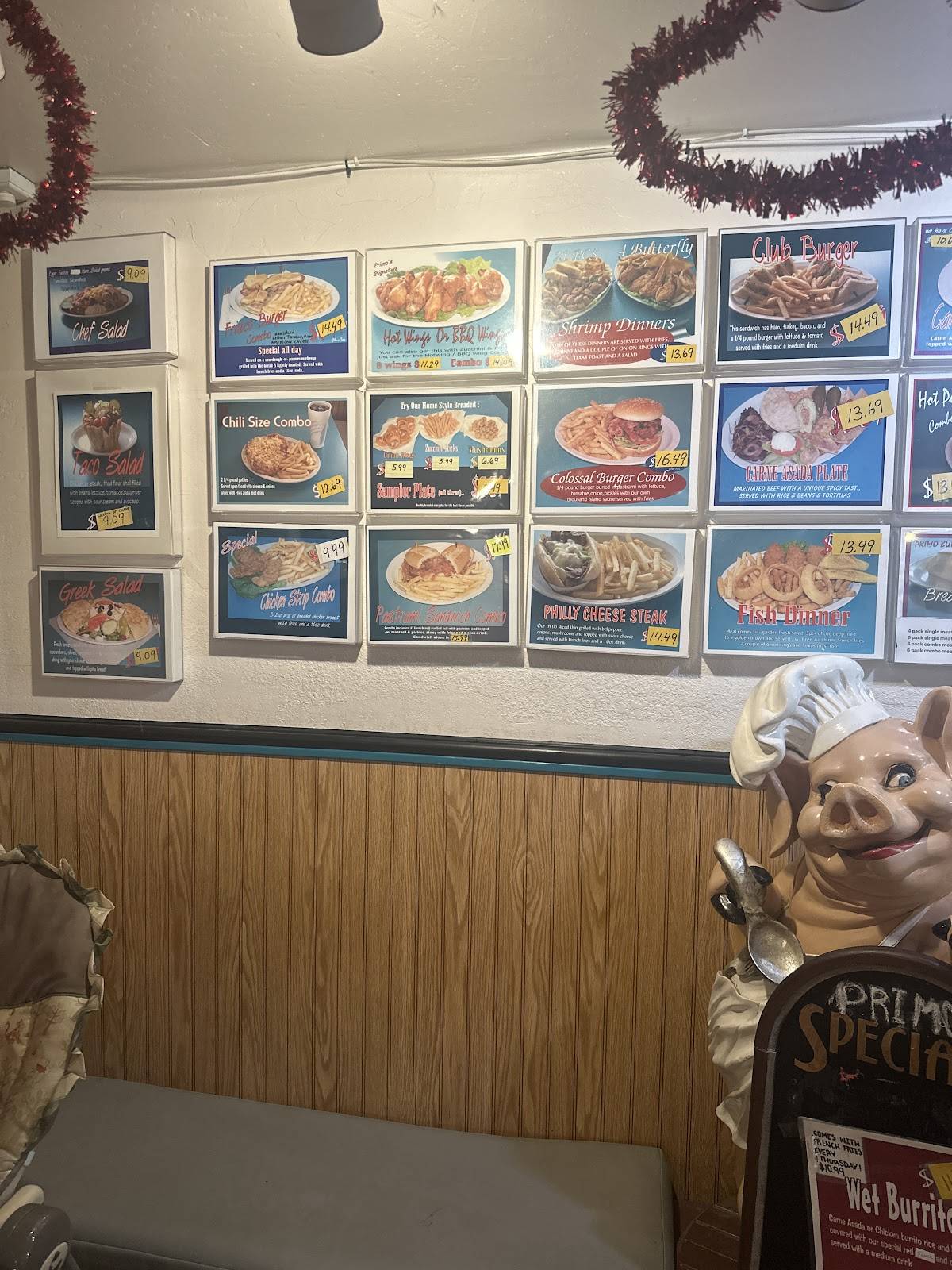 Menu at Primo Burgers restaurant, Tehachapi