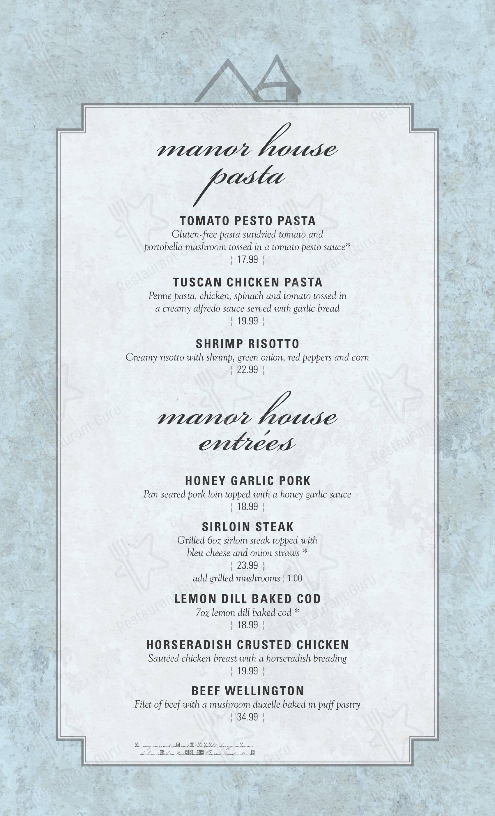Menu at Punderson Manor Lodge & Conference Center restaurant, USA