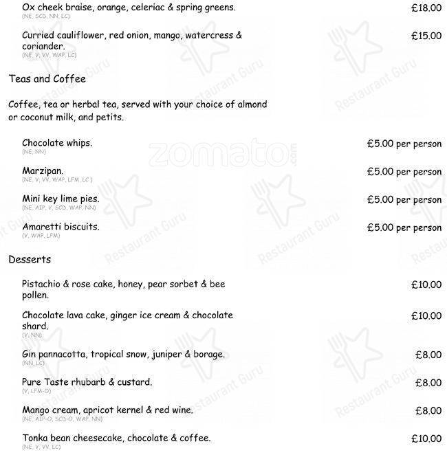 Menu at Pure Taste London restaurant, London