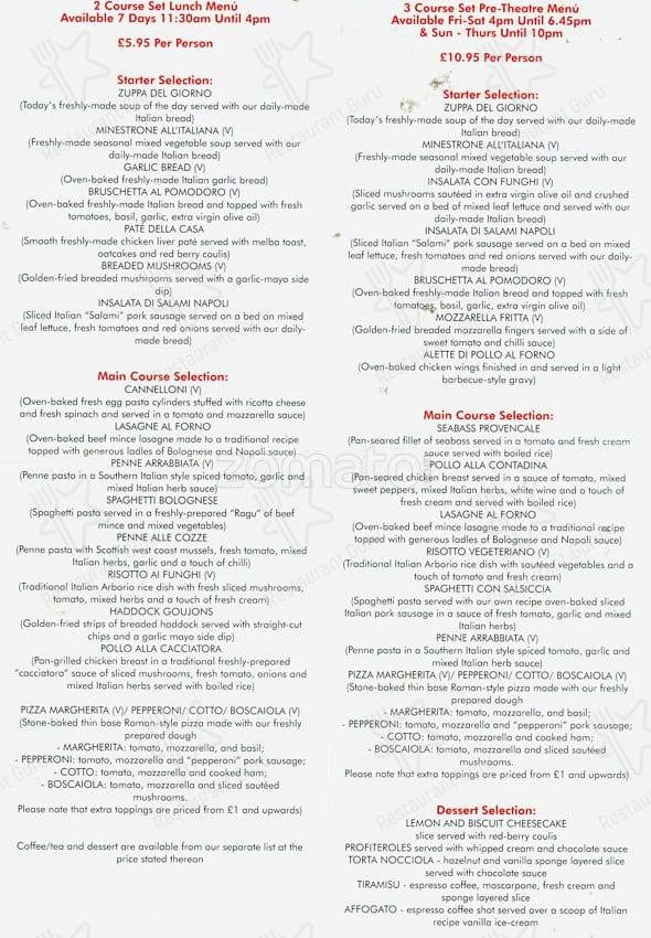 Menu at Santa Lucia Merchant City Glasgow restaurant, Glasgow, 68 Ingram St