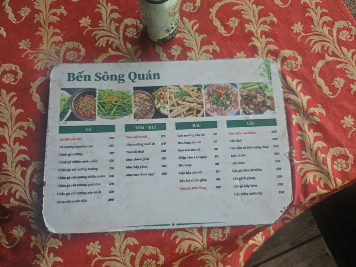 Menu at Quán Bến Sông restaurant, Ho Chi Minh City, 558/15/18 Bình Quới